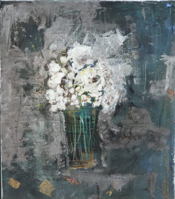 White Flowers On Grey - Eakin Gallery